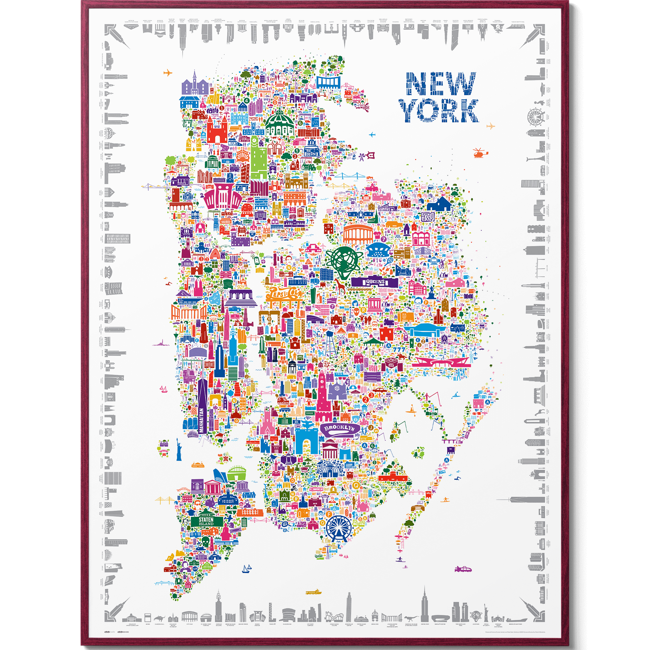 Iconic NYC All Boroughs Poster | New York Map Wall Art for Home Décor ...